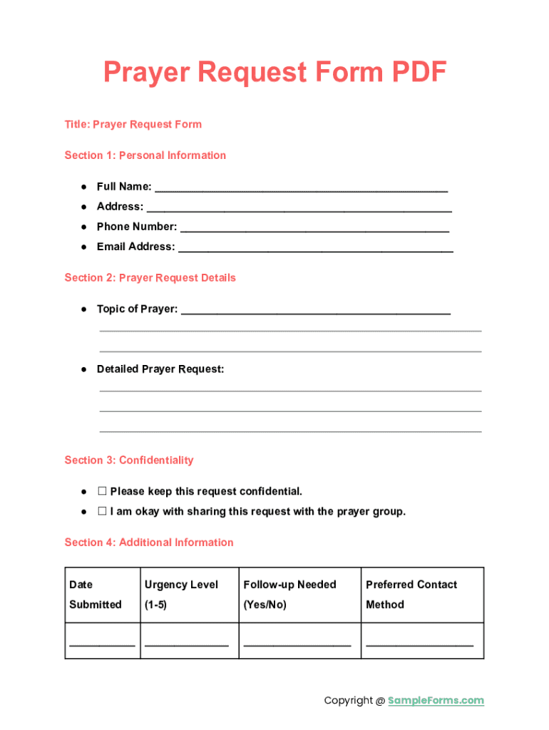 Fillable Online Prayer Request Form Fax Email Print - pdfFiller