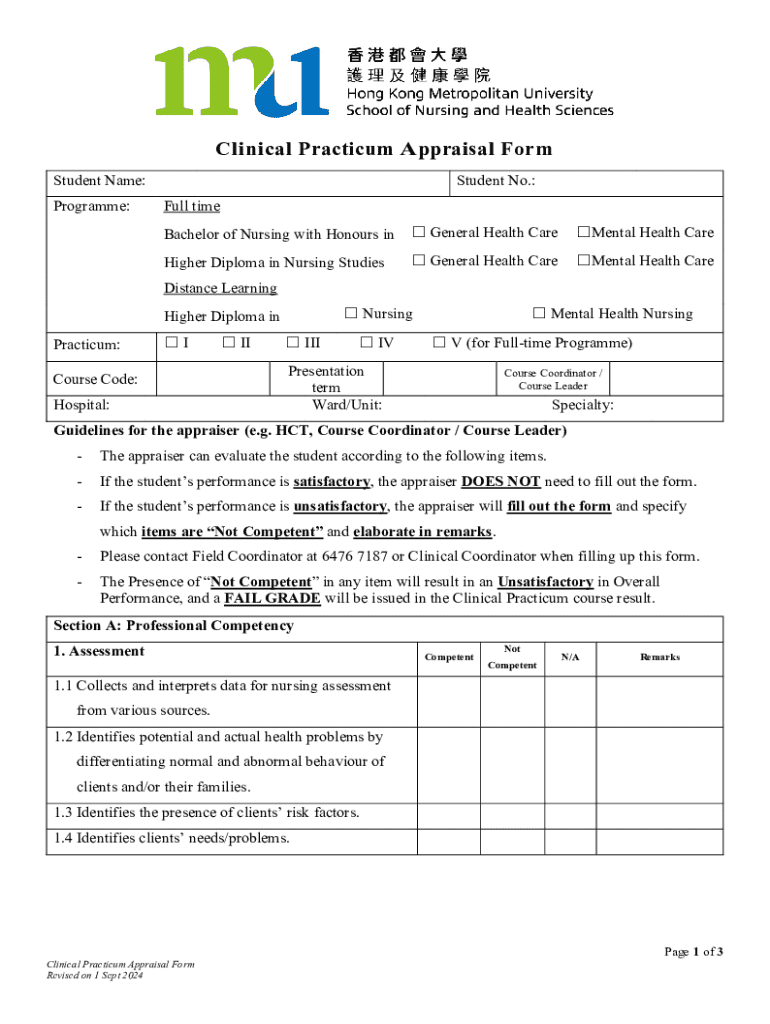 Fillable Online Clinical Practicum Appraisal Form Fax Email Print ...