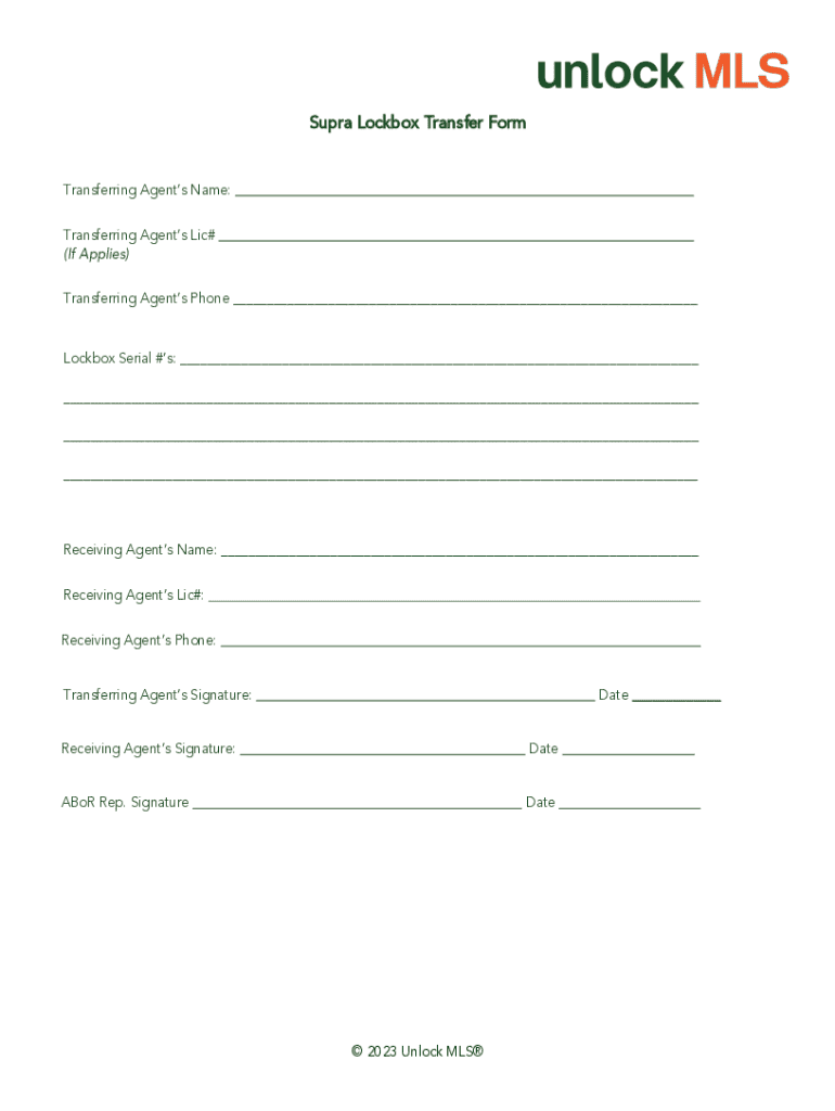 Fillable Online Supra Lockbox Transfer Form Fax Email Print - pdfFiller