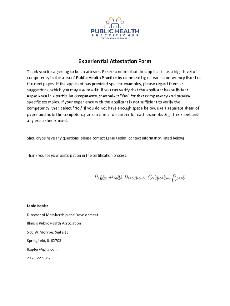 Fillable Online Experiential Attestation for Public Health Practitioner ...
