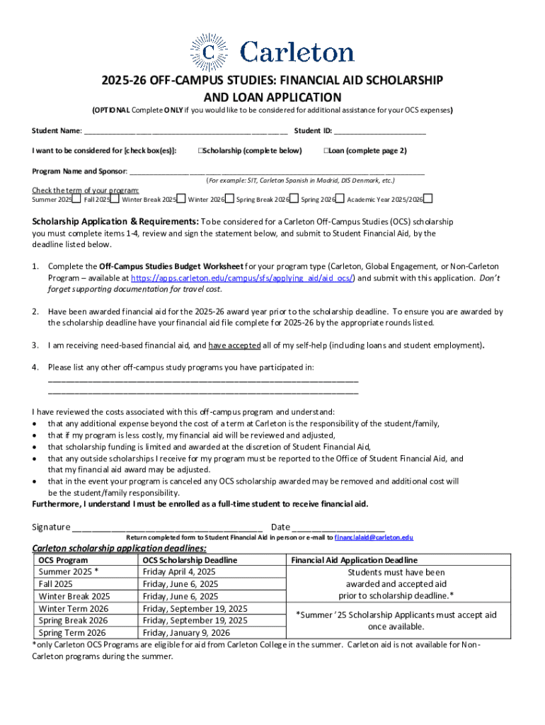 Fillable Online 2025-26 Off-campus Studies Financial Aid Application ...