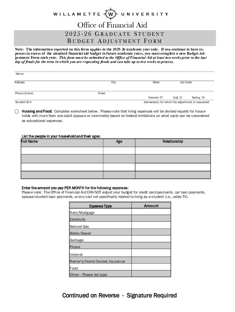 Fillable Online 2025-26 Graduate Student Budget Adjustment Form Fax Email Print - pdfFiller