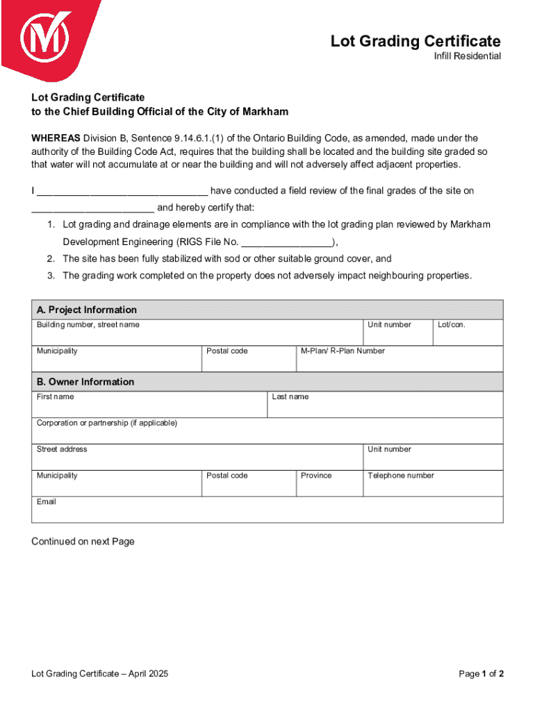 Fillable Online Lot Grading Certificate Fax Email Print - pdfFiller