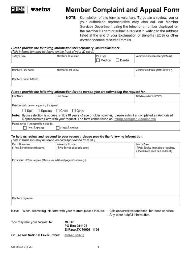 Fillable Online Member Complaint and Appeal Form Fax Email Print ...