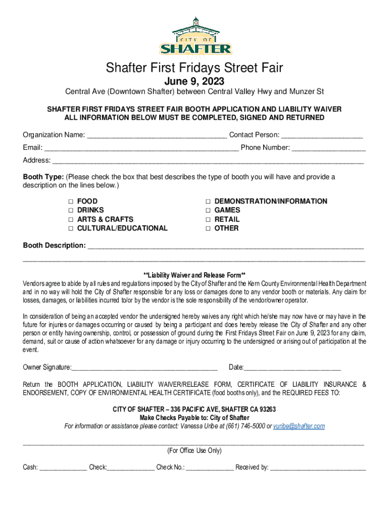 Fillable Online Shafter First Fridays Street Fair Booth Application Fax ...