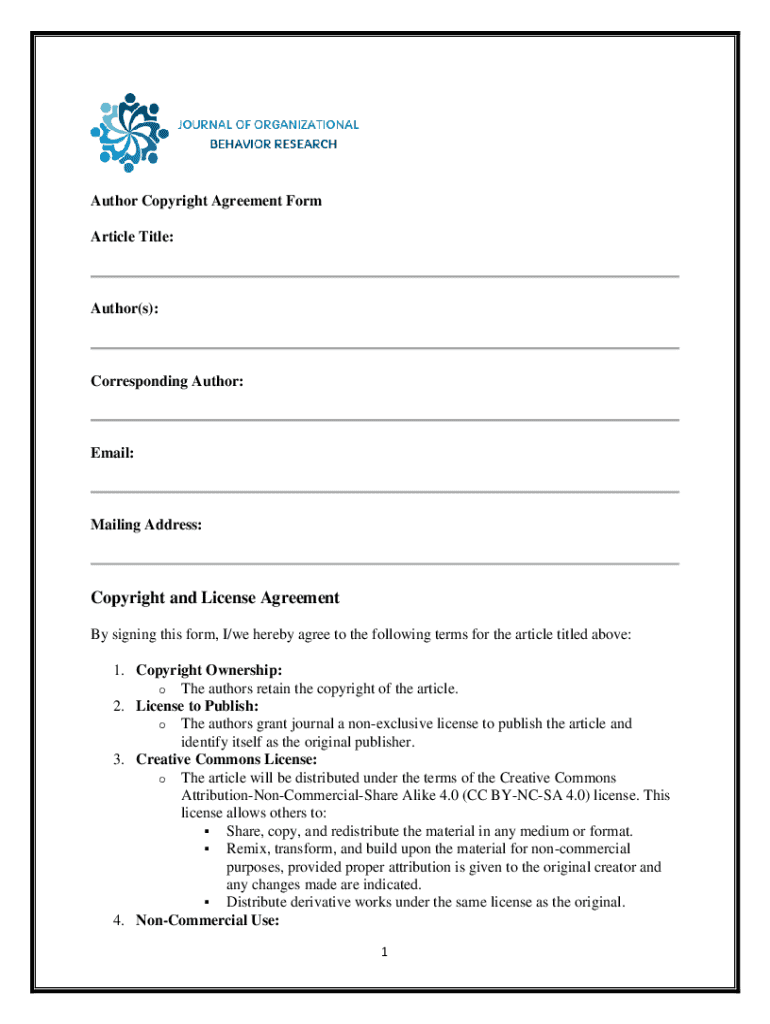 Fillable Online Author Copyright Agreement Fax Email Print - pdfFiller