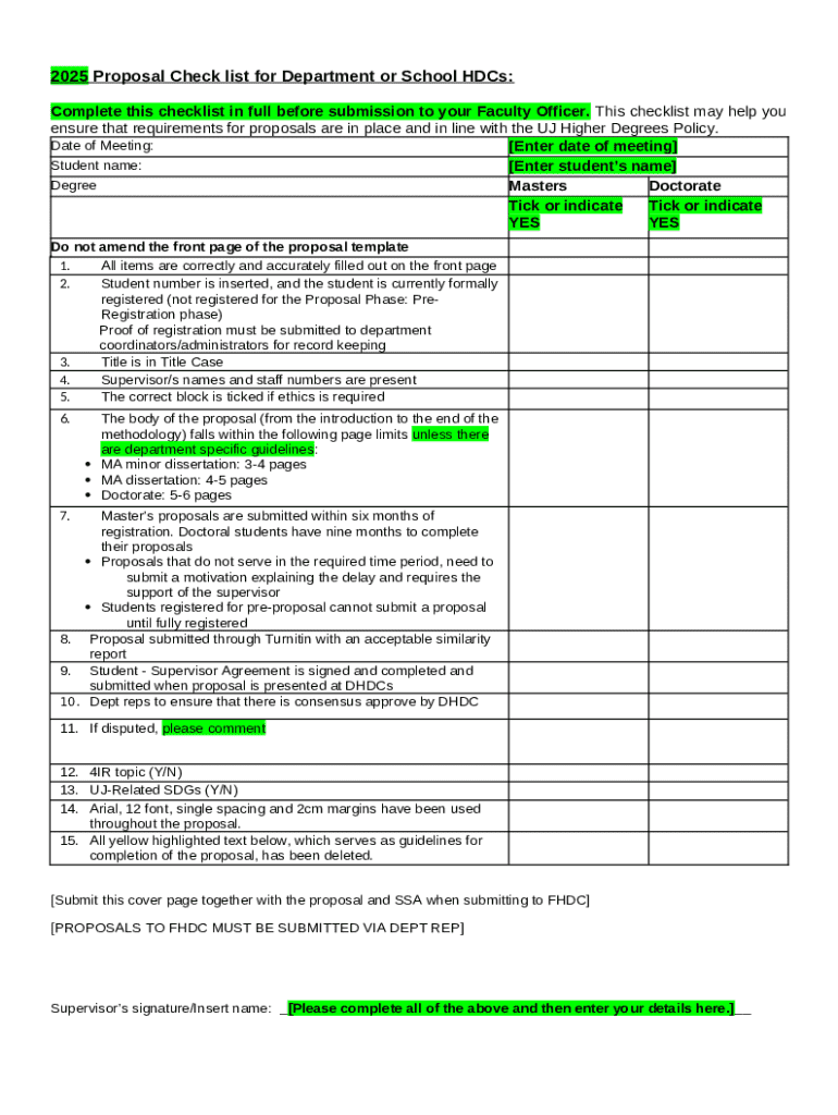 2025 Proposal Check List for Department or School Hdcs Doc Template | pdfFiller