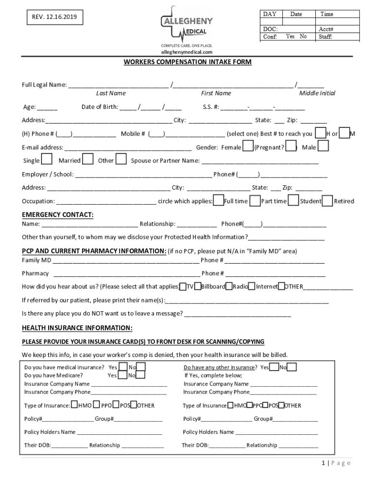 Fillable Online Workers Compensation Intake Form Fax Email Print - pdfFiller