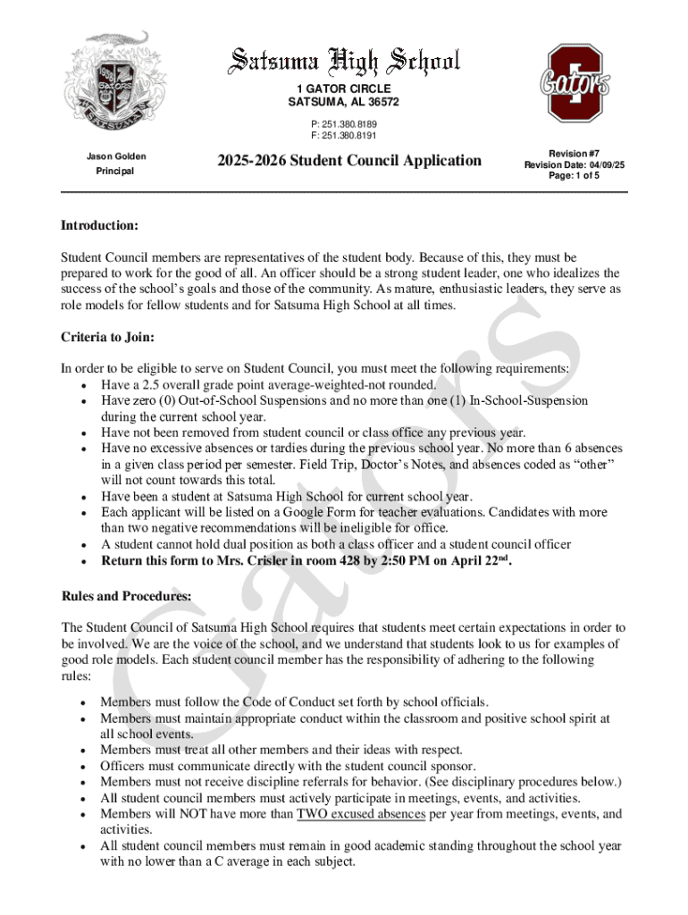 Fillable Online 2025-2026 Student Council Application Fax Email Print ...