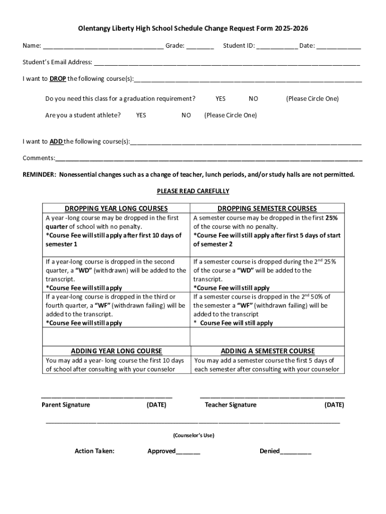 Fillable Online Schedule Change Request Form Fax Email Print - pdfFiller