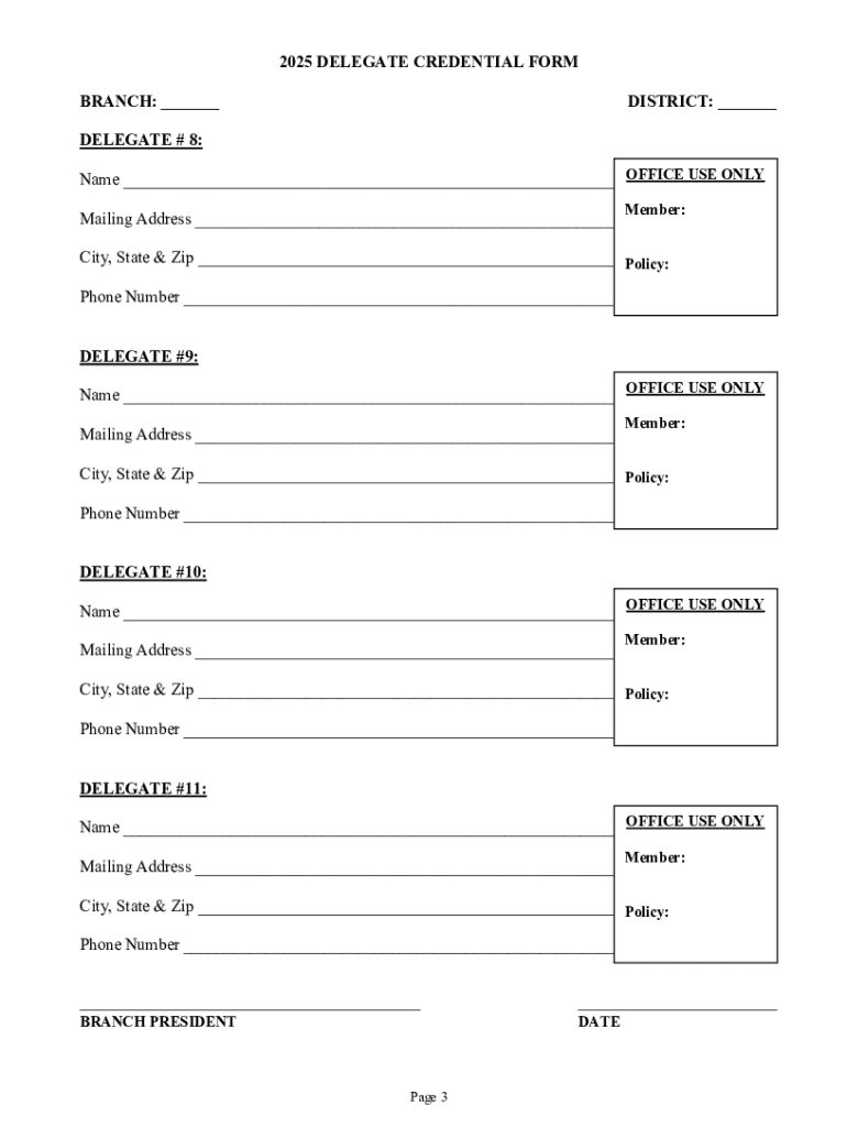 Fillable Online Delegate Credential Form for 2025 Fax Email Print - pdfFiller