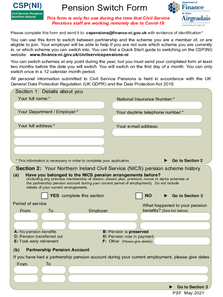 Fillable Online Civil Service Pensions (northern Ireland) Pension ...