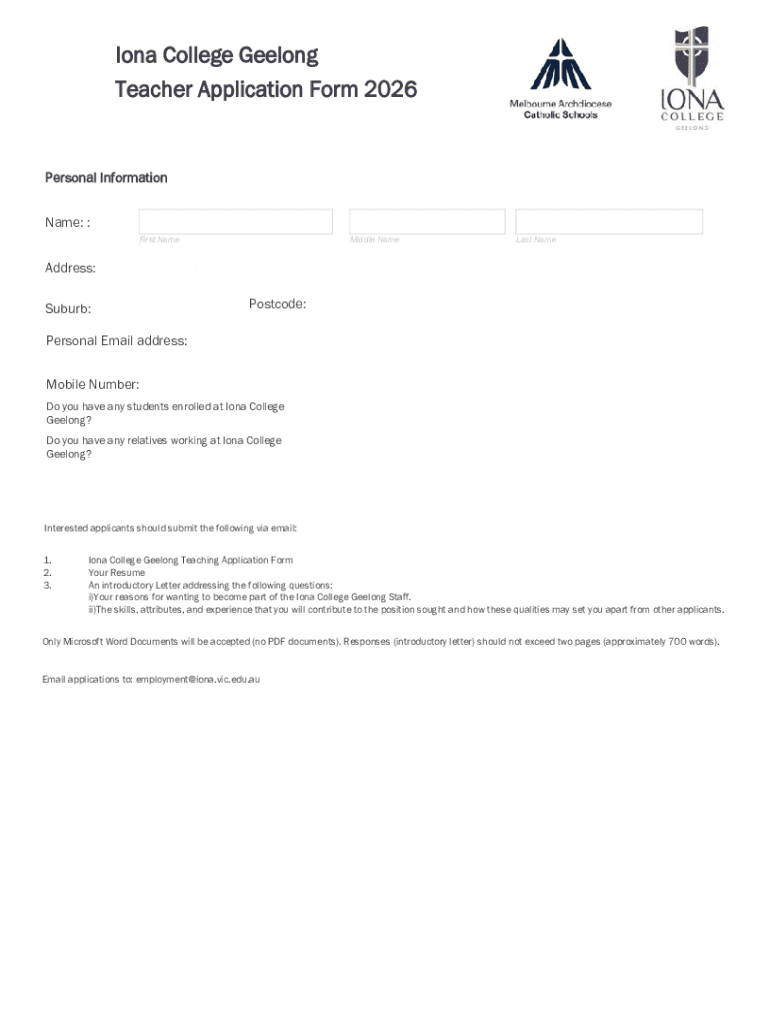 Fillable Online Teacher Application Form 2026 Fax Email Print - pdfFiller