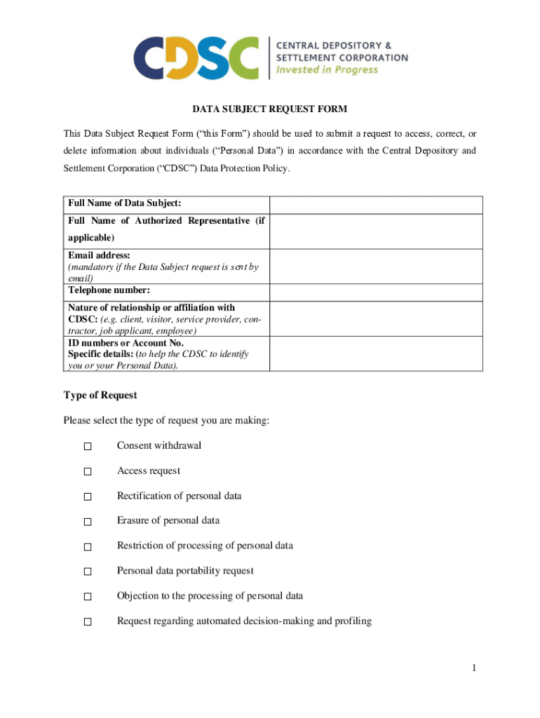 Fillable Online Data Subject Request Form Fax Email Print - pdfFiller