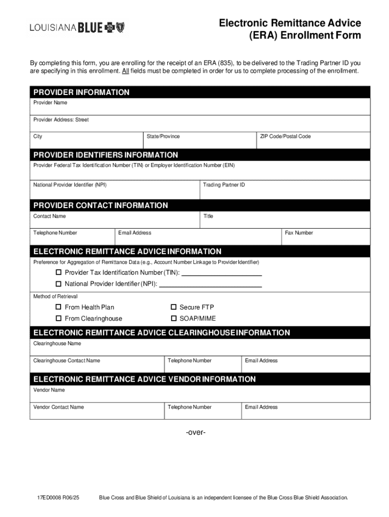 Fillable Online Guide to Completing the Electronic Remittance Advice (era) Enrollment Form Fax ...