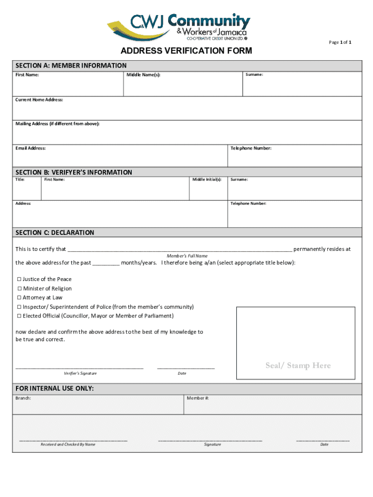 Fillable Online Address Verification Form Fax Email Print - pdfFiller