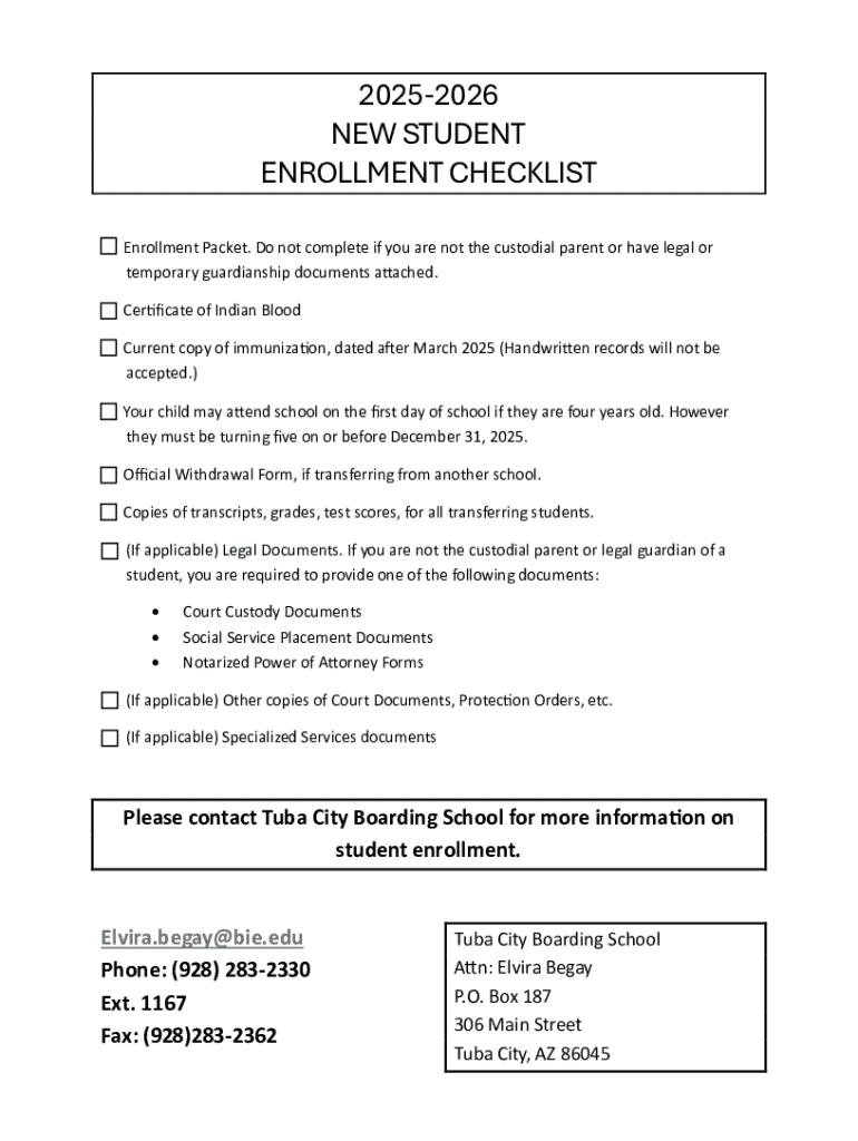 Fillable Online New Student Enrollment Checklist Fax Email Print - pdfFiller