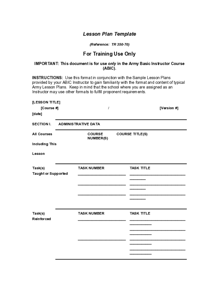 Fillable Online Lesson Plan Template for Training Use Fax Email Print - pdfFiller