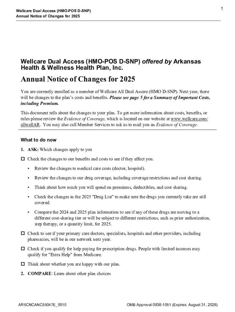 Fillable Online Wellcare Dual Access (hmo-pos D-snp) Annual Notice of ...