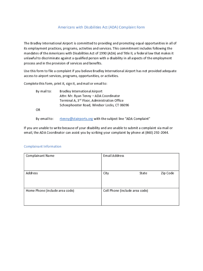 Fillable Online Americans With Disabilities Act (ada) Complaint Form Fax Email Print - pdfFiller