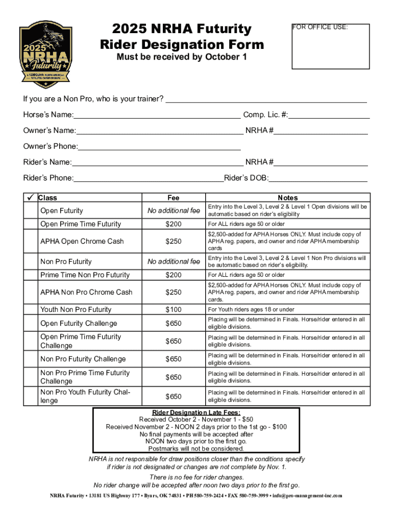 Fillable Online 2025 Nrha Futurity Rider Designation Form Fax Email Print - pdfFiller