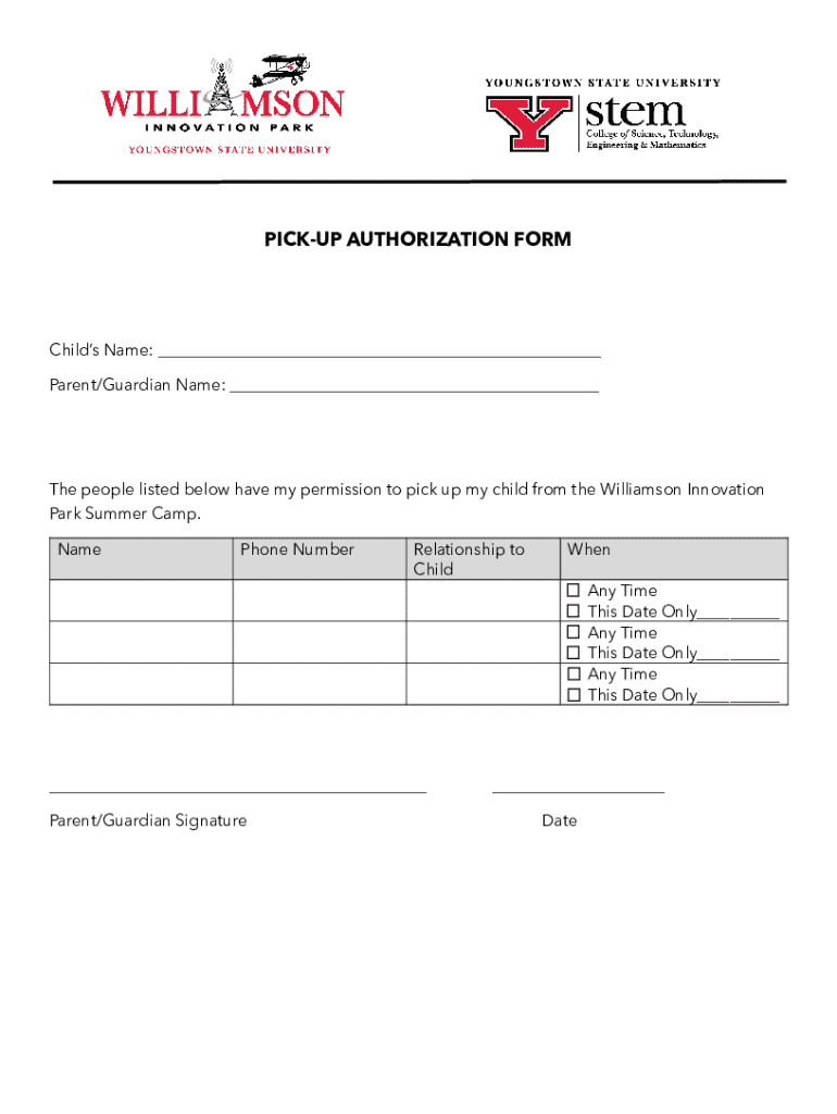 Fillable Online Pick-up Authorization Form Fax Email Print - pdfFiller