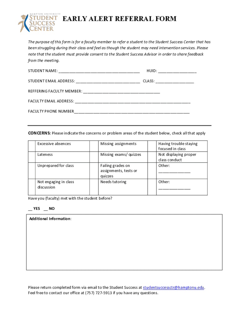 Fillable Online Early Alert Referral Form Fax Email Print - pdfFiller