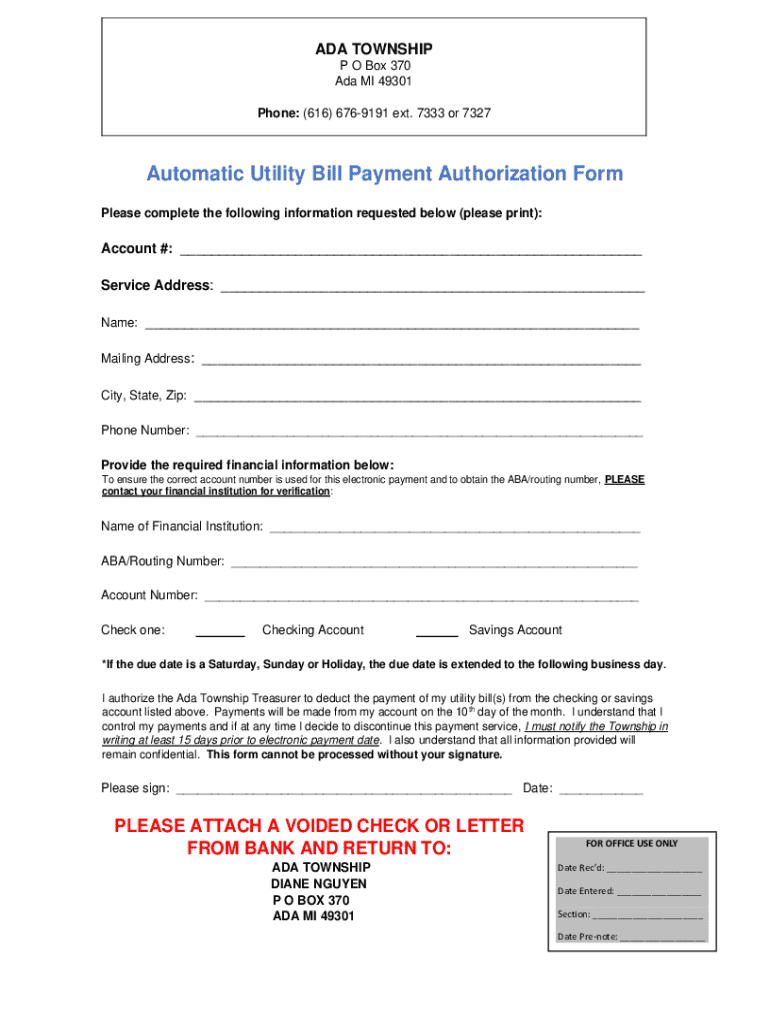 Fillable Online Automatic Utility Bill Payment Authorization Form Fax Email Print - pdfFiller