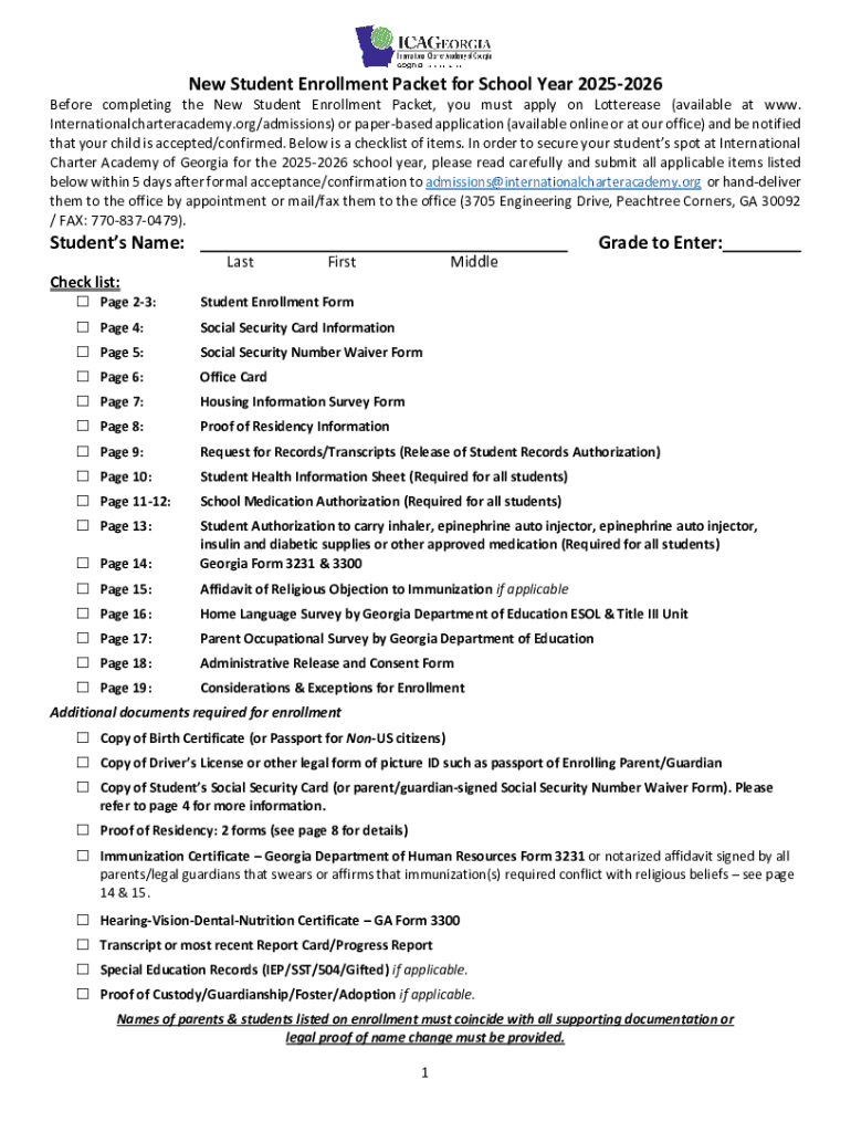 Fillable Online New Student Enrollment Packet Fax Email Print - pdfFiller