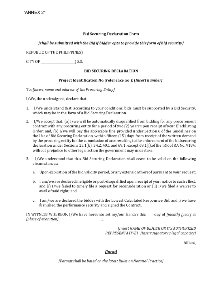 Fillable Online Bid Securing Declaration Fax Email Print - pdfFiller