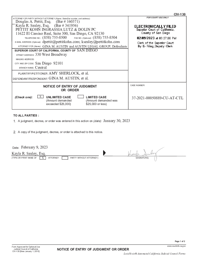 Fillable Online Notice of Entry of Judgment or Order Fax Email Print - pdfFiller