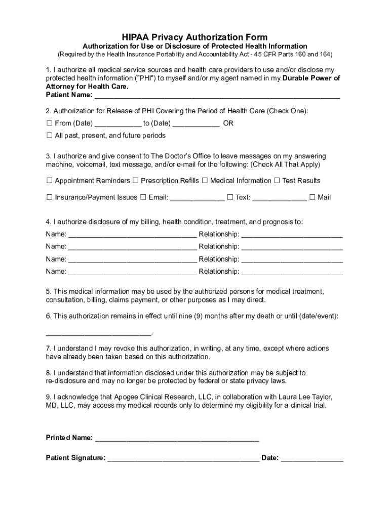 Fillable Online Authorization for Use or Disclosure of Protected Health ...