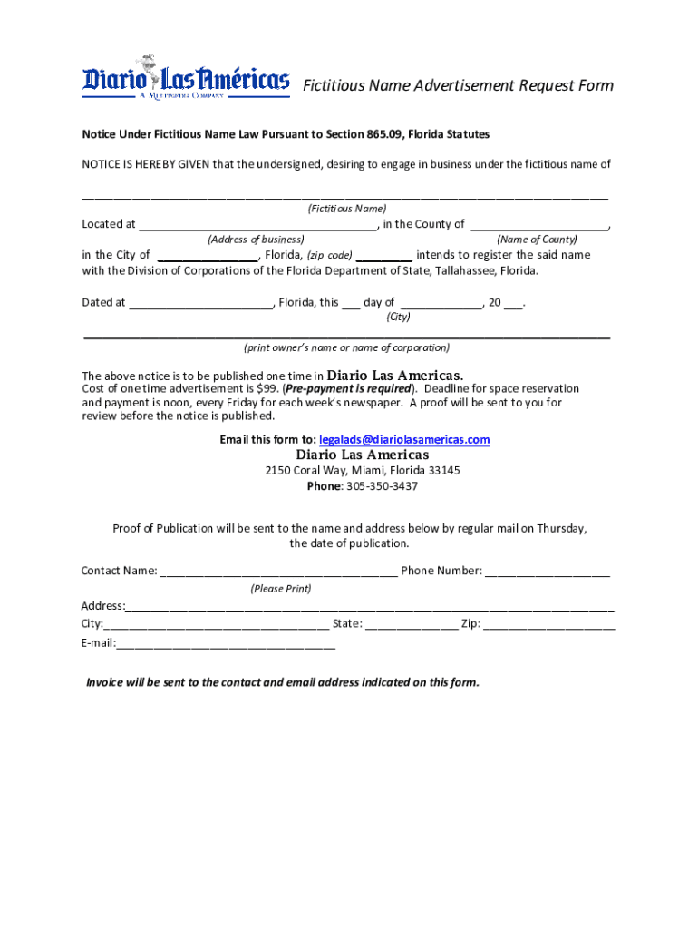 Fillable Online Notice Under Fictitious Name Law Fax Email Print ...
