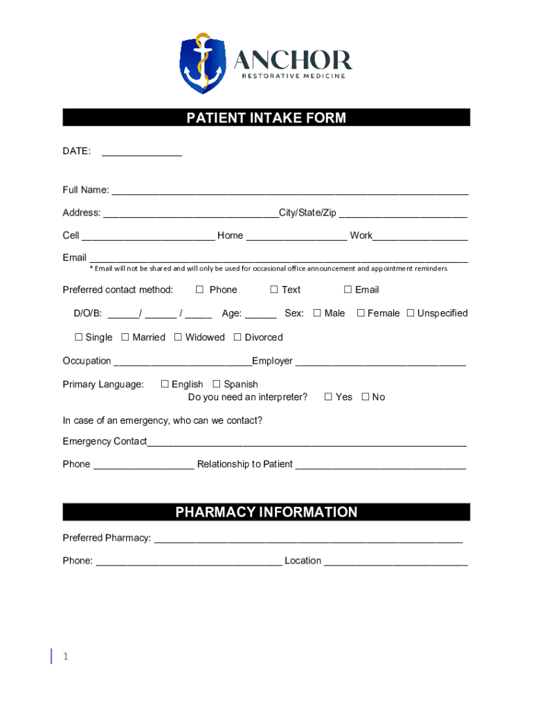 Fillable Online Patient Intake Fax Email Print - pdfFiller