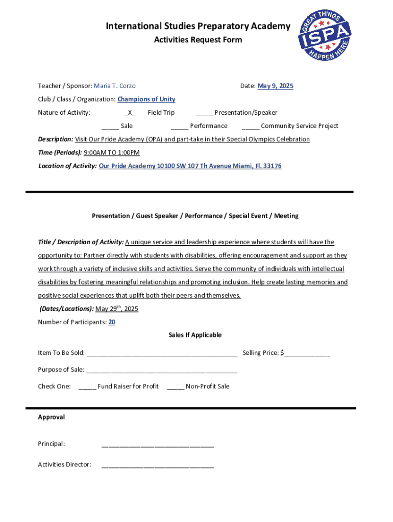 Fillable Online Activities Request Form Fax Email Print - pdfFiller