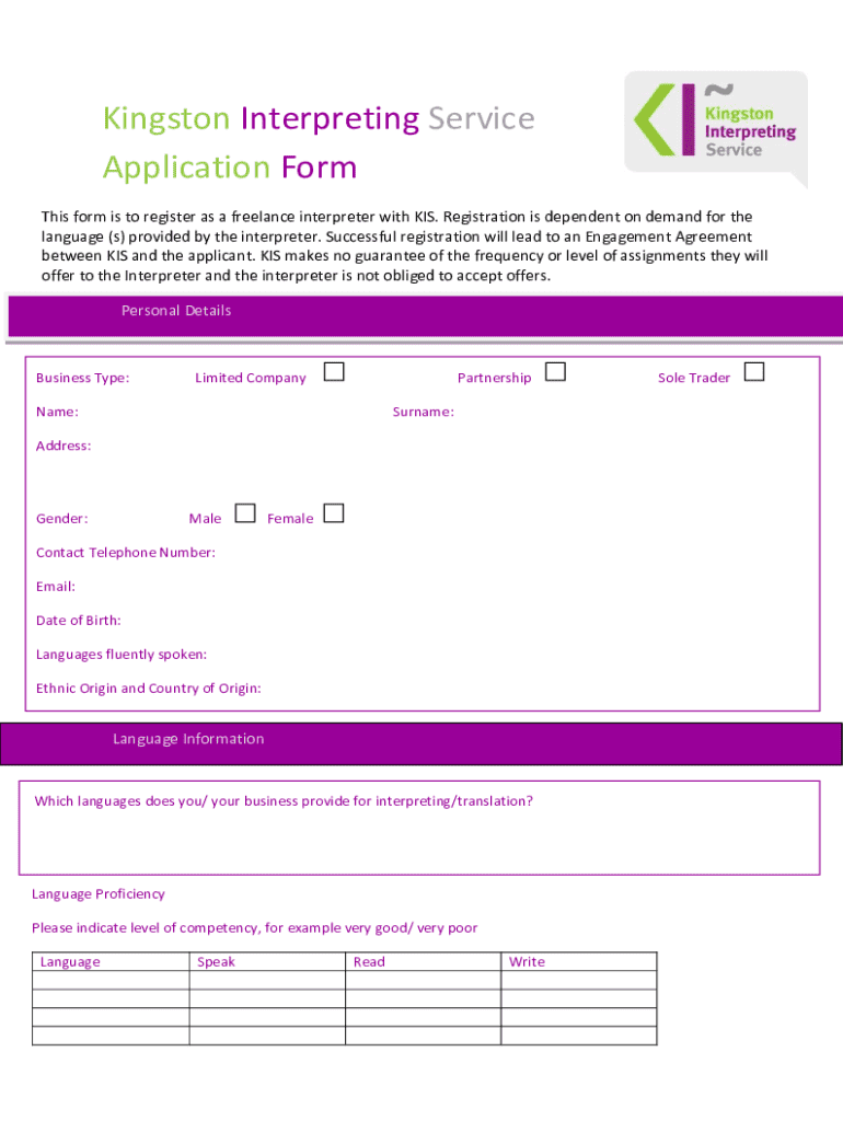 Fillable Online Application Form for Freelance Interpreters Fax Email ...