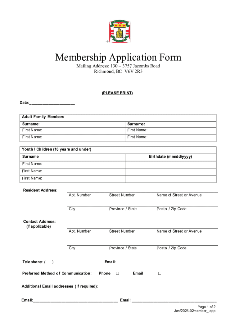 Fillable Online Membership Application Form Fax Email Print - pdfFiller