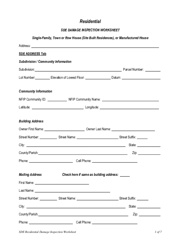 Fillable Online Sde Damage Inspection Worksheet Fax Email Print - pdfFiller