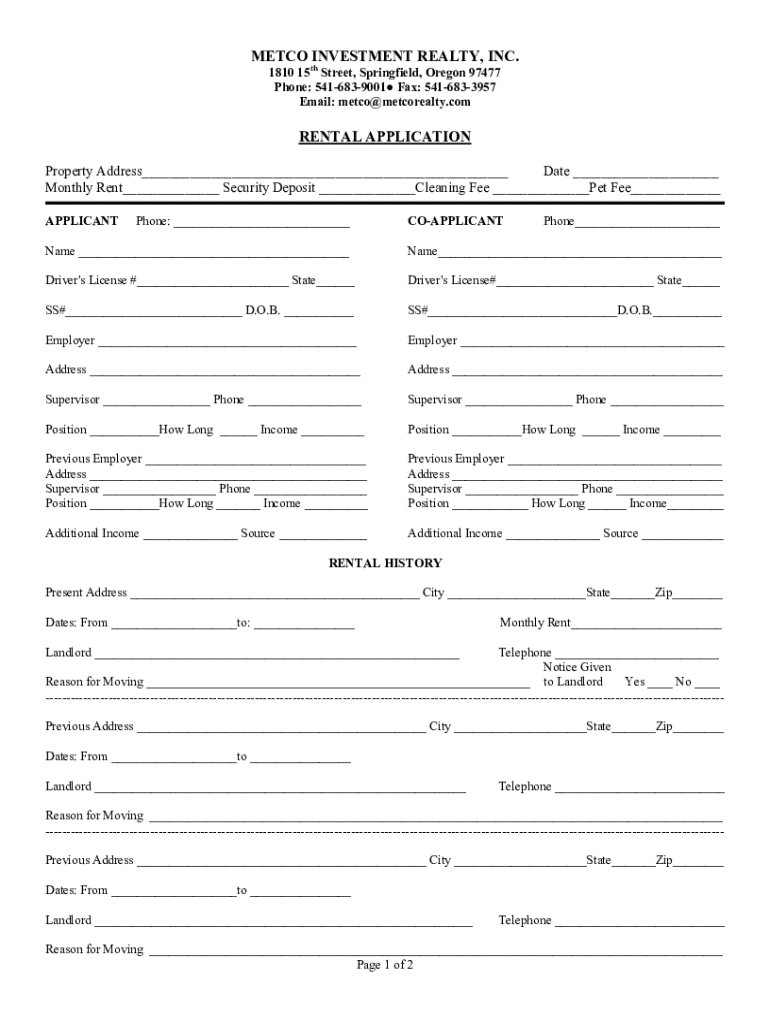 Fillable Online Rental Application Form Fax Email Print - pdfFiller