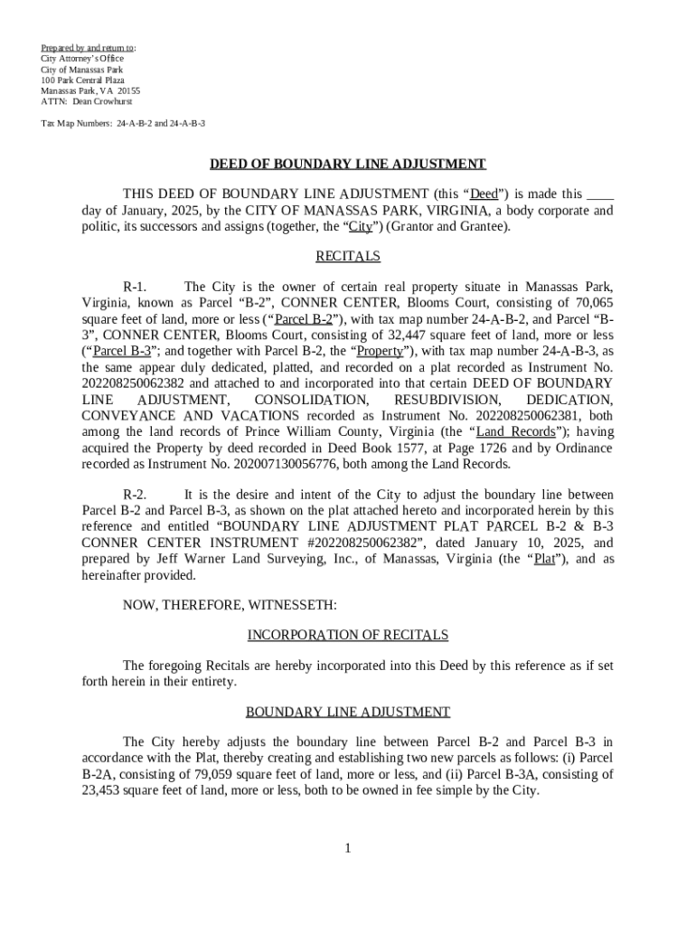 Deed of Boundary Line Adjustment Doc Template | pdfFiller