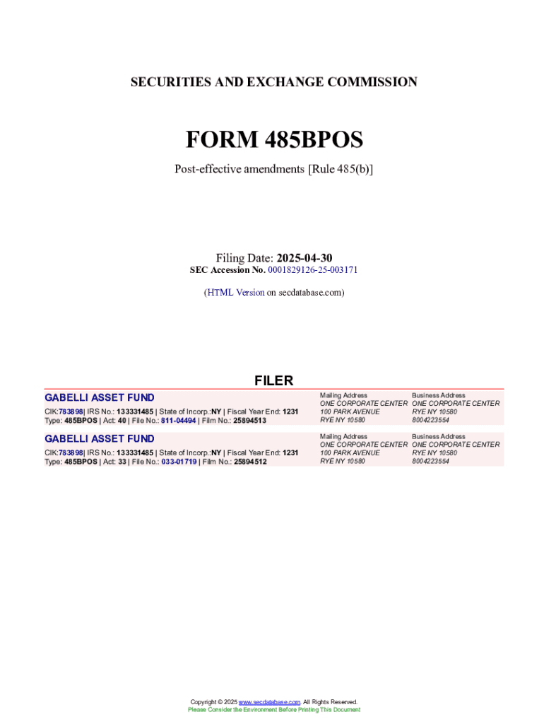 Fillable Online GABELLI ASSET FUND Form 485BPOS Filed 2025-04-30. Accession Number Fax Email ...