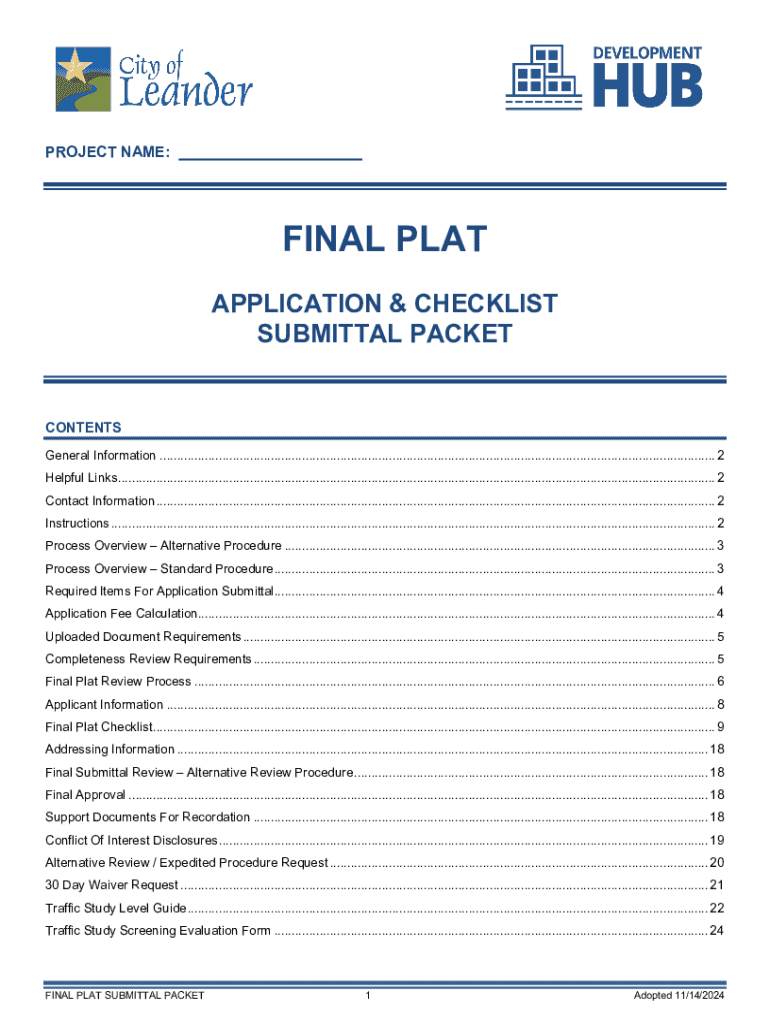 Fillable Online Final Plat Application & Checklist Fax Email Print ...