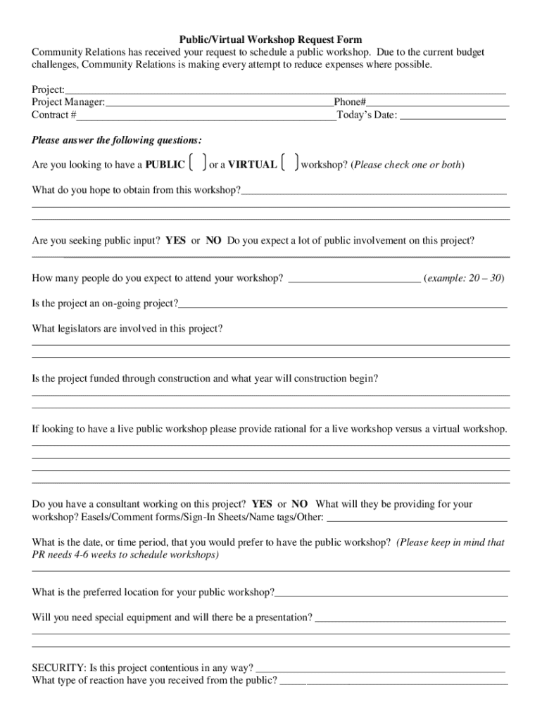 Fillable Online Public/virtual Workshop Request Form Fax Email Print - pdfFiller