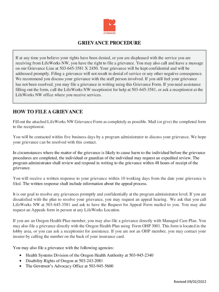 Fillable Online Grievance Procedure Fax Email Print - pdfFiller