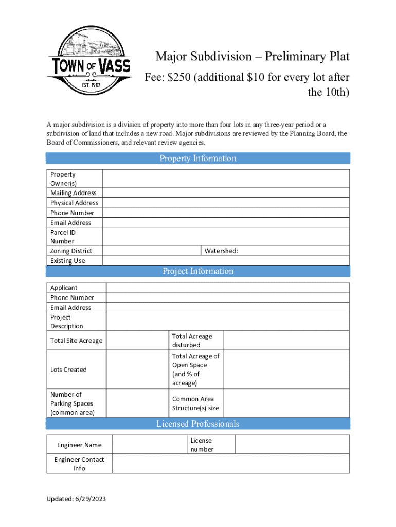 Fillable Online Major Subdivision Preliminary Plat Application Fax Email Print - pdfFiller