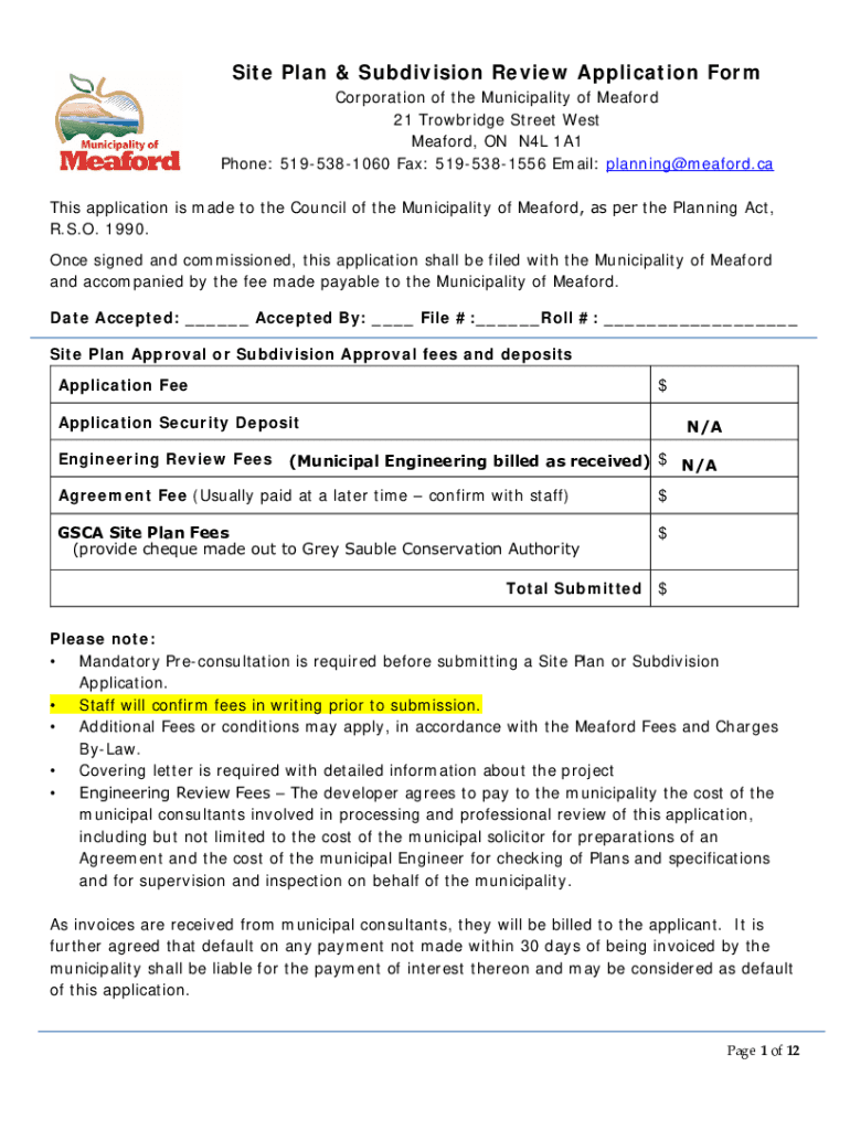 Fillable Online Site Plan & Subdivision Review Application Fax Email ...