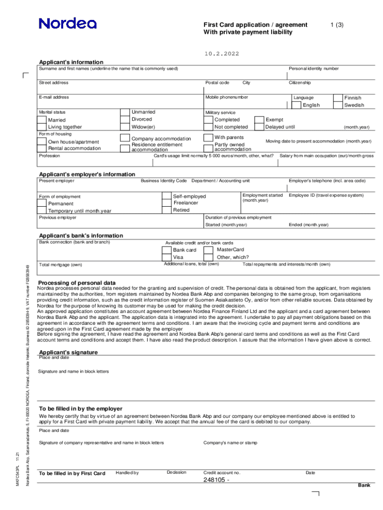 Fillable Online First Card Application / Agreement Fax Email Print ...