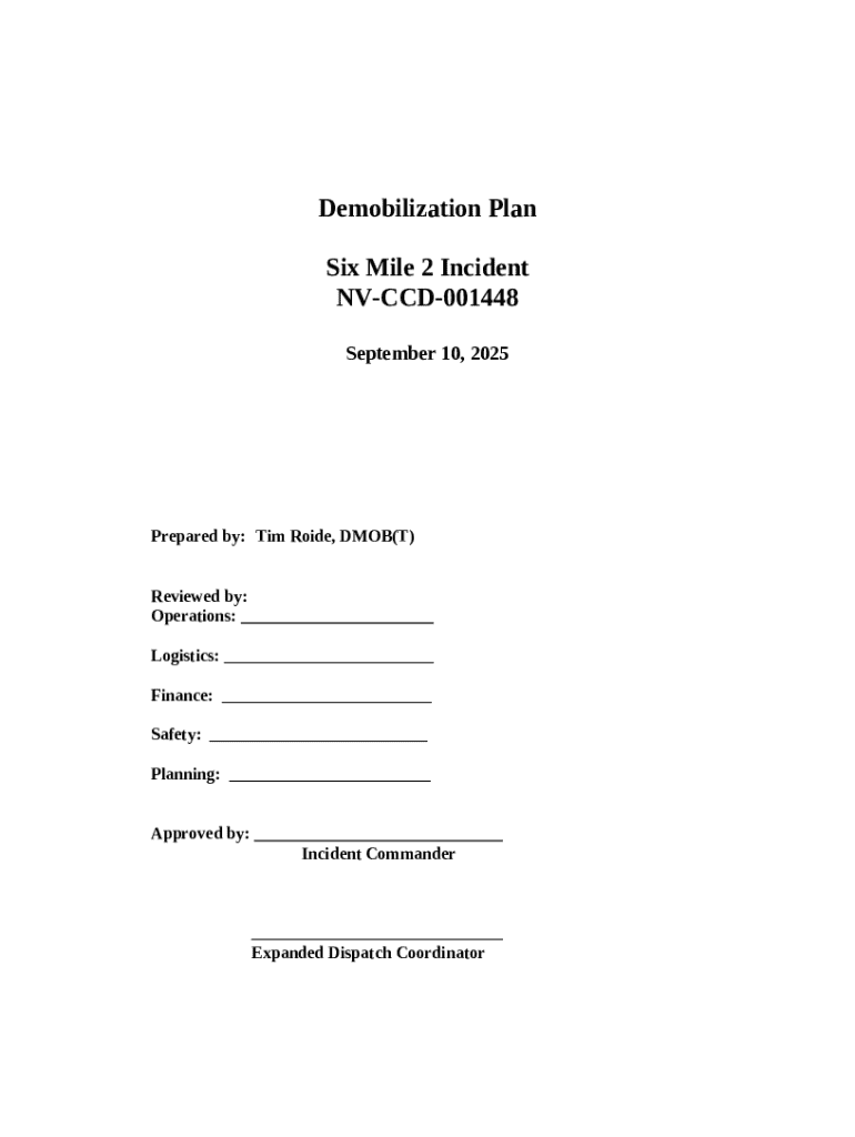 Demobilization Plan Doc Template | pdfFiller