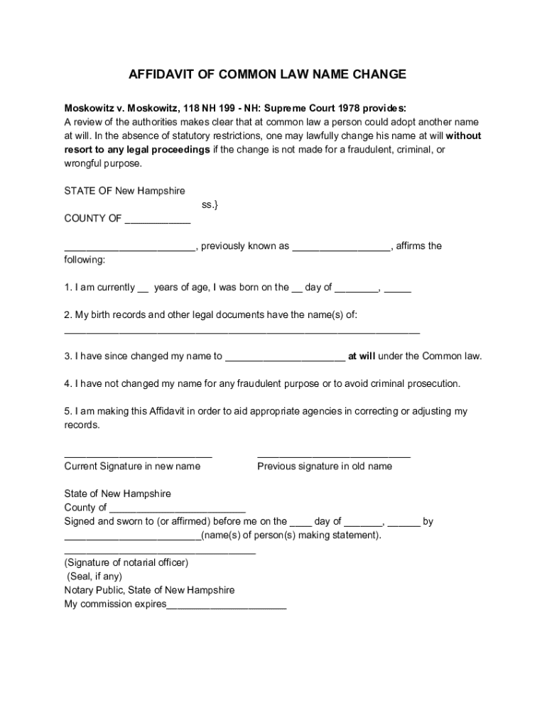 Fillable Online Affidavit of Common Law Name Change Fax Email Print ...