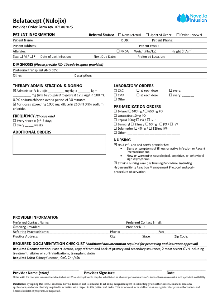 Fillable Online Belatacept (nulojix) Provider Order Form Fax Email ...